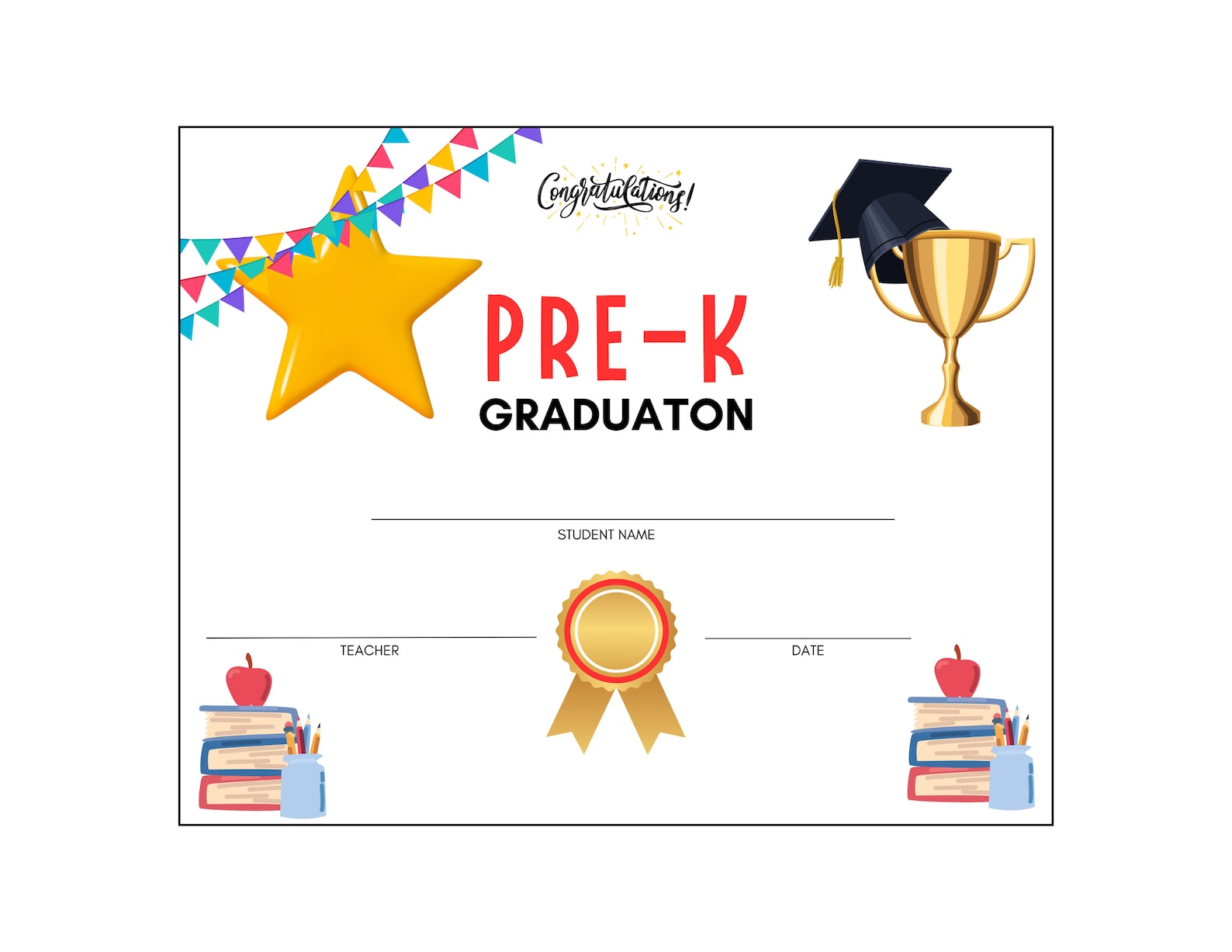 Pre-k Graduation Diploma Certificate Award Instant Download Print, Sign ...