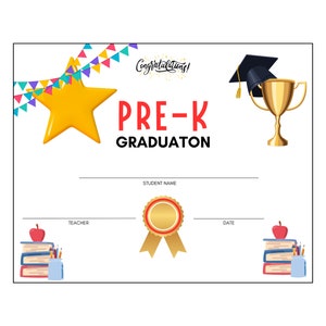 Pre-k Graduation Diploma Certificate Award Instant Download Print, Sign ...