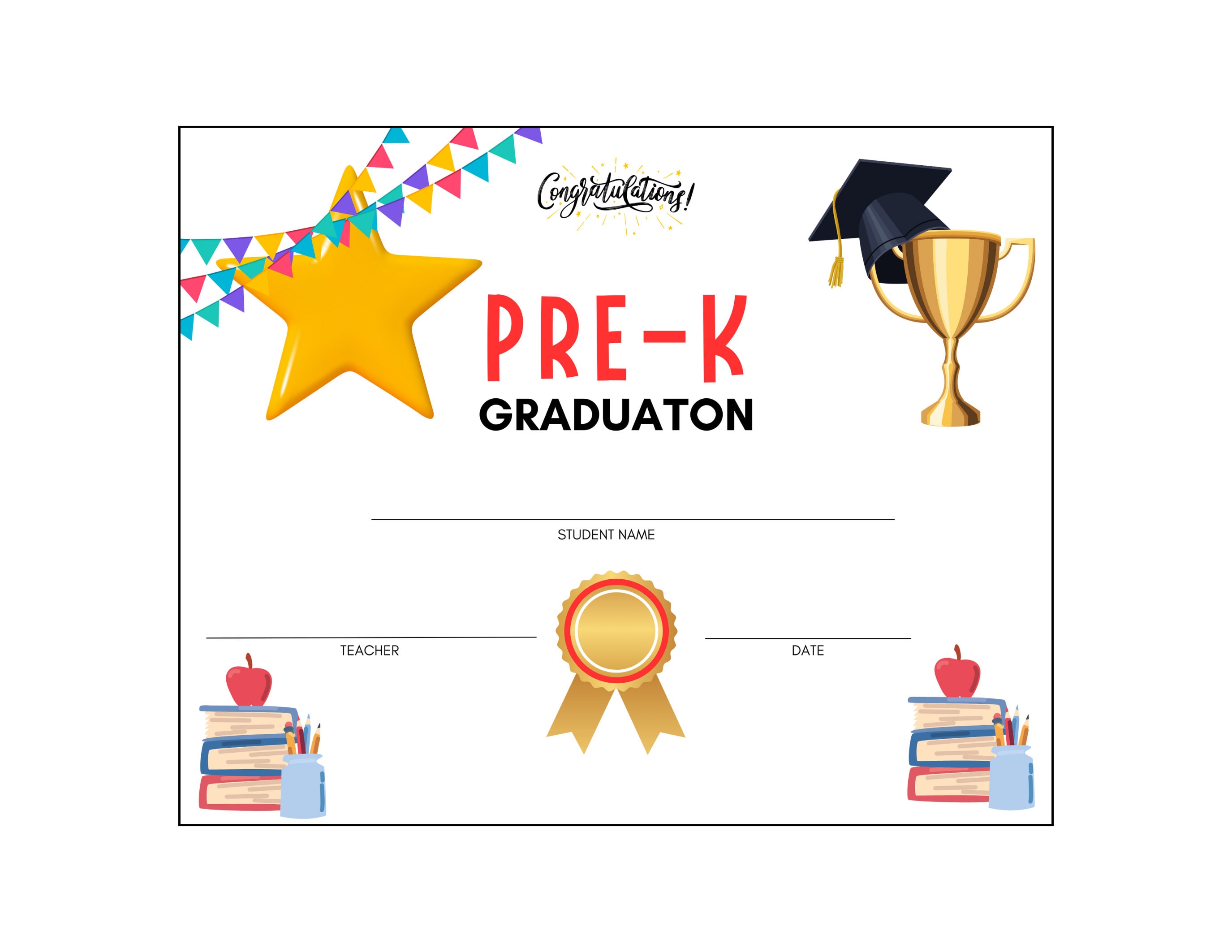 Pre-k Graduation Diploma Certificate Award Instant Download Print, Sign ...