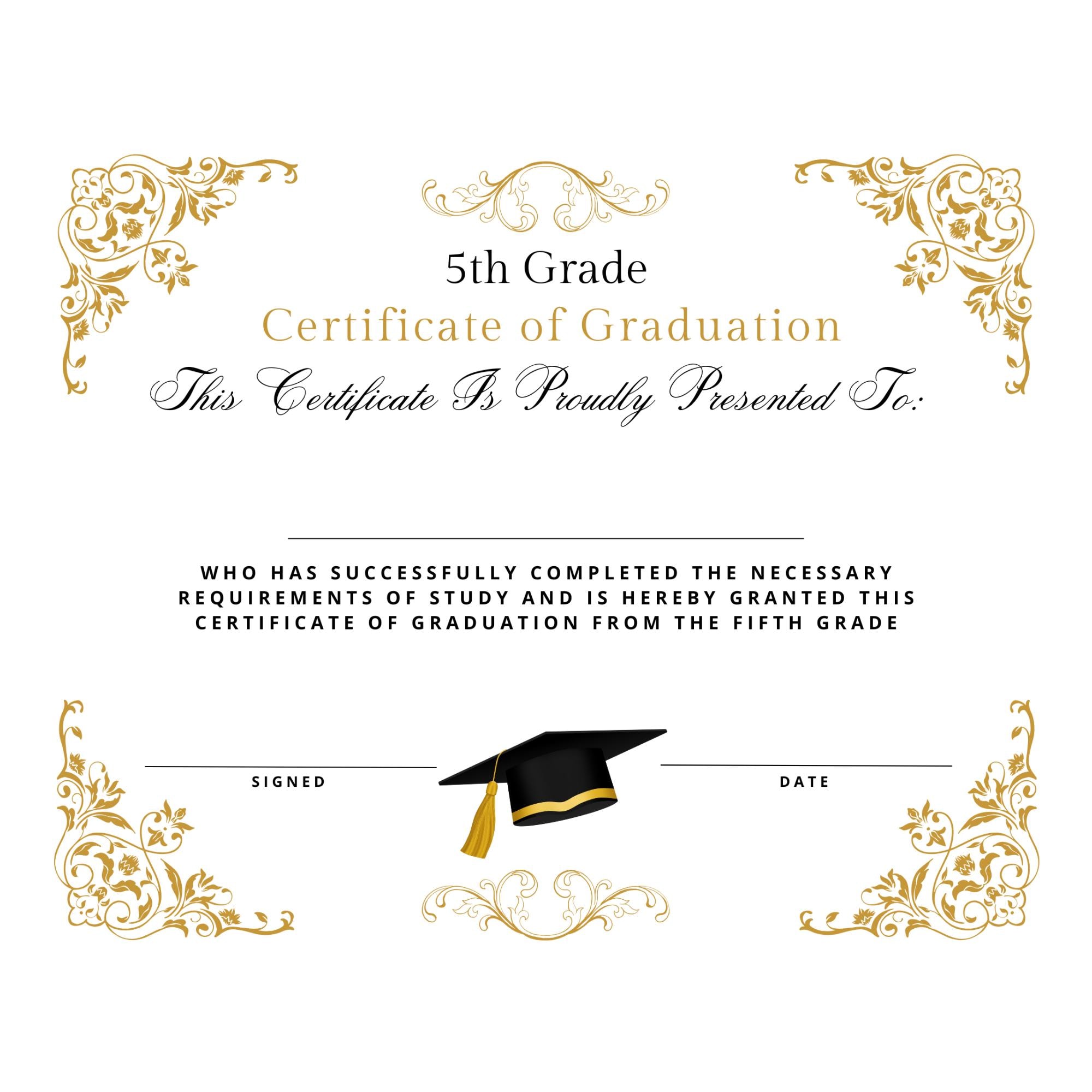 Fifth 5th Grade Graduation Diploma Certificate School Promotion Gold ...