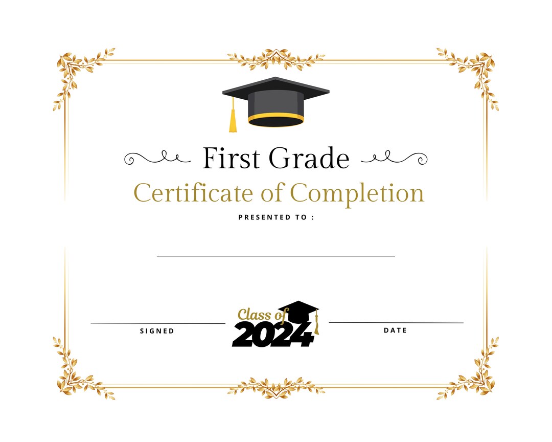 First 1st Grade Graduation Diploma Certificate of Completion Instant ...