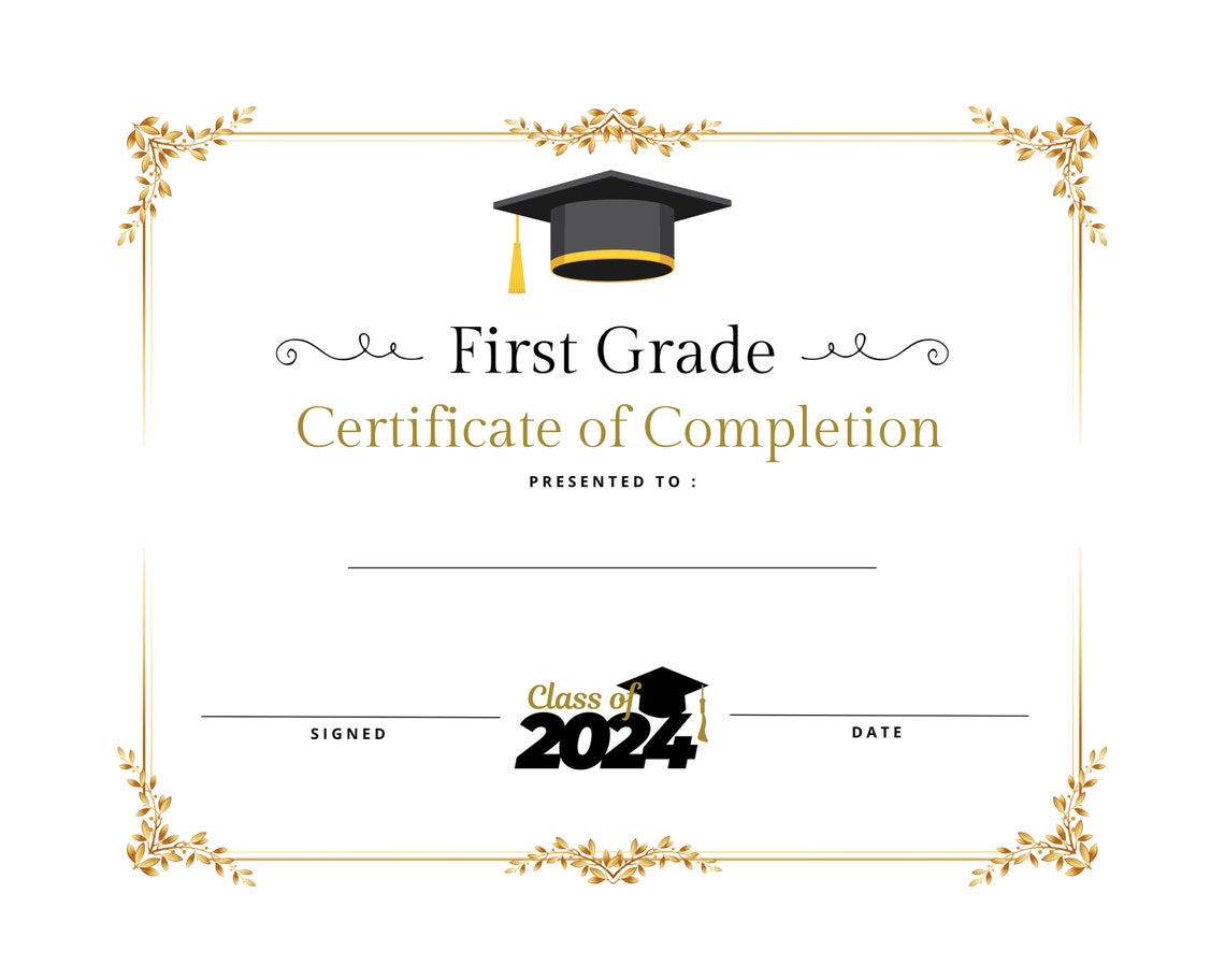 First 1st Grade Graduation Diploma Certificate of Completion Instant ...