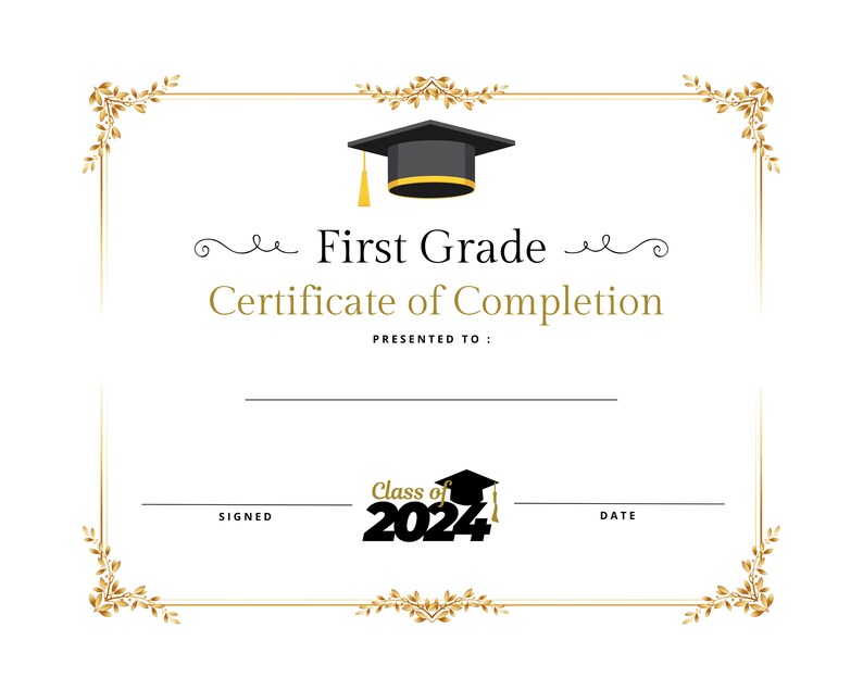 First 1st Grade Graduation Diploma Certificate of Completion Instant ...