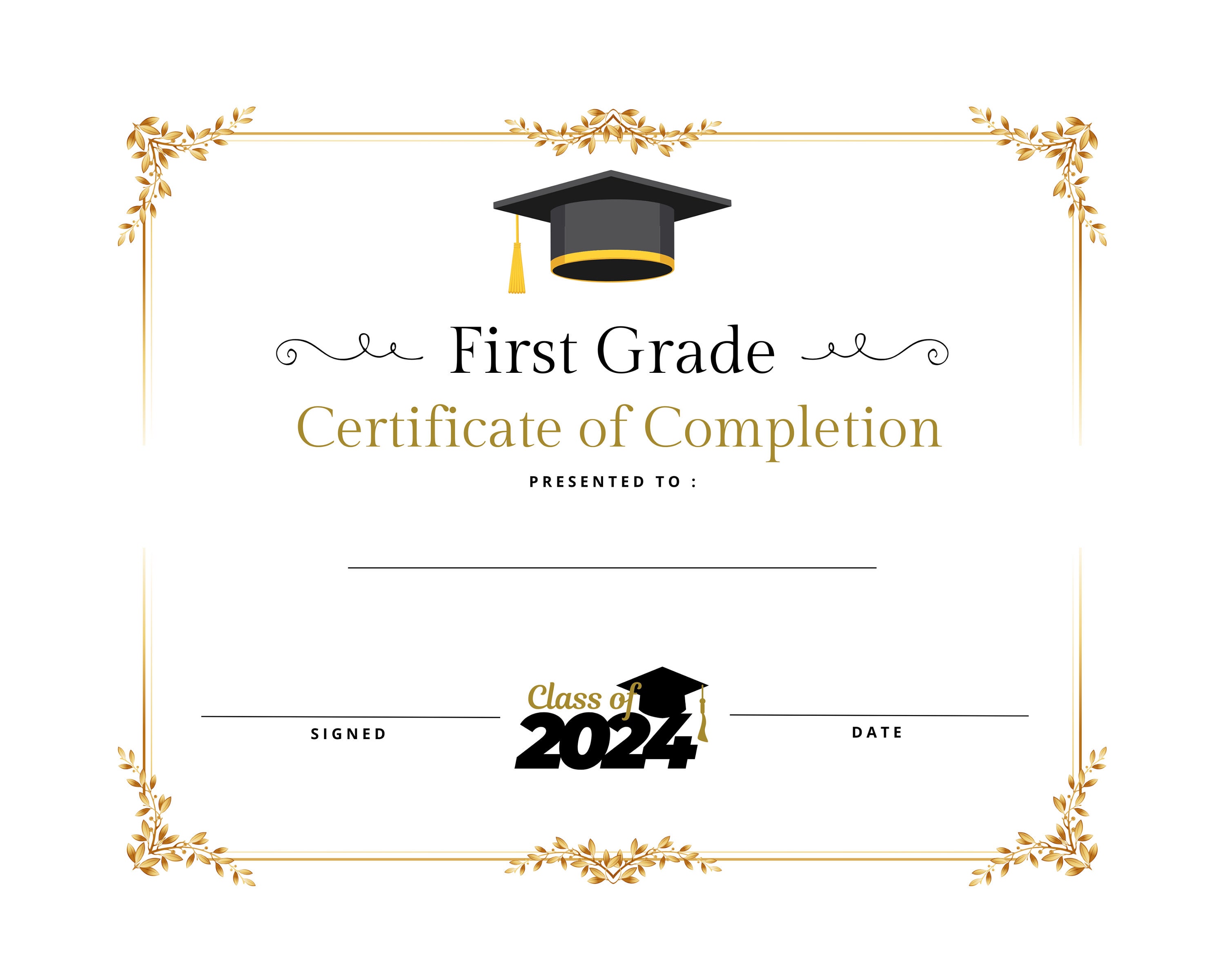 First 1st Grade Graduation Diploma Certificate of Completion Instant ...
