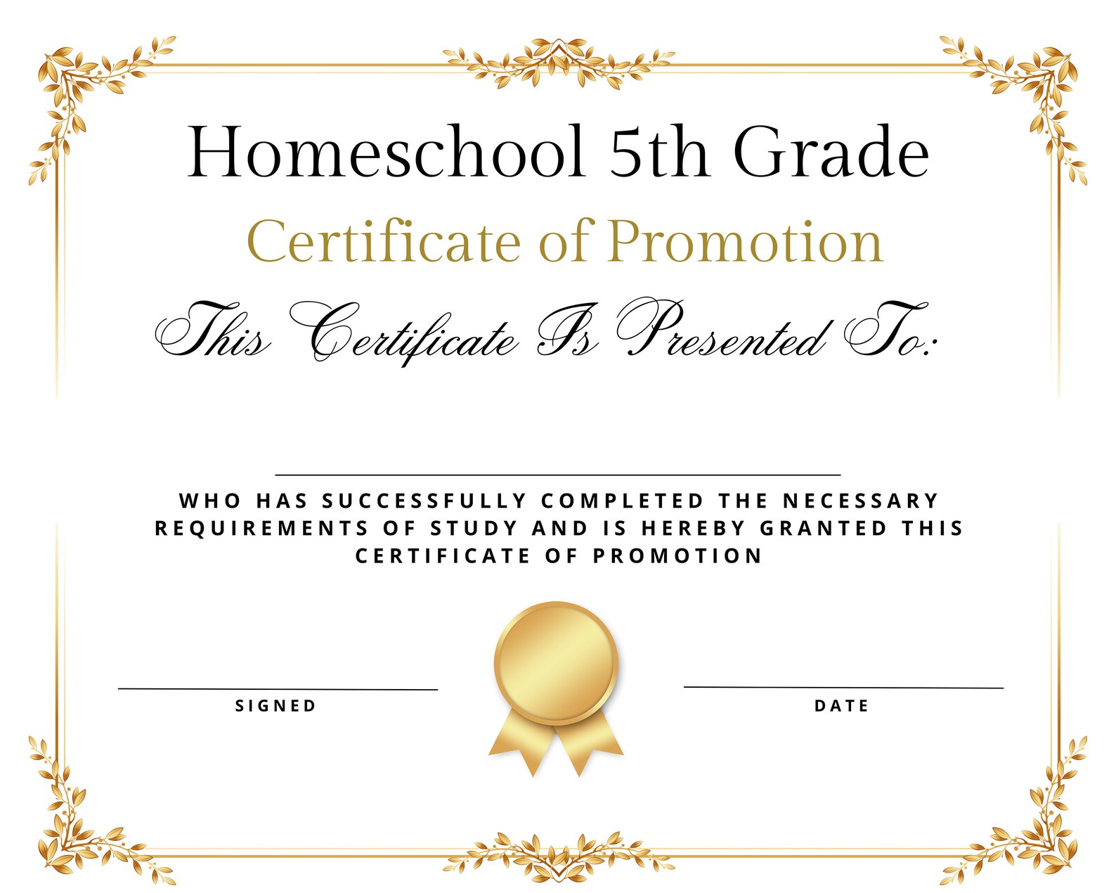 Homeschool 5th Fifth Grade Graduation Diploma Certificate Promotion ...