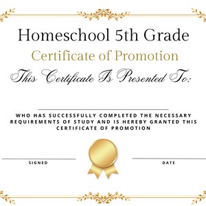Homeschool 5th Fifth Grade Graduation Diploma Certificate Promotion ...
