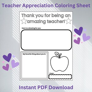 Thank You Teacher Appreciation Coloring Sheet Special Teacher Gift ...