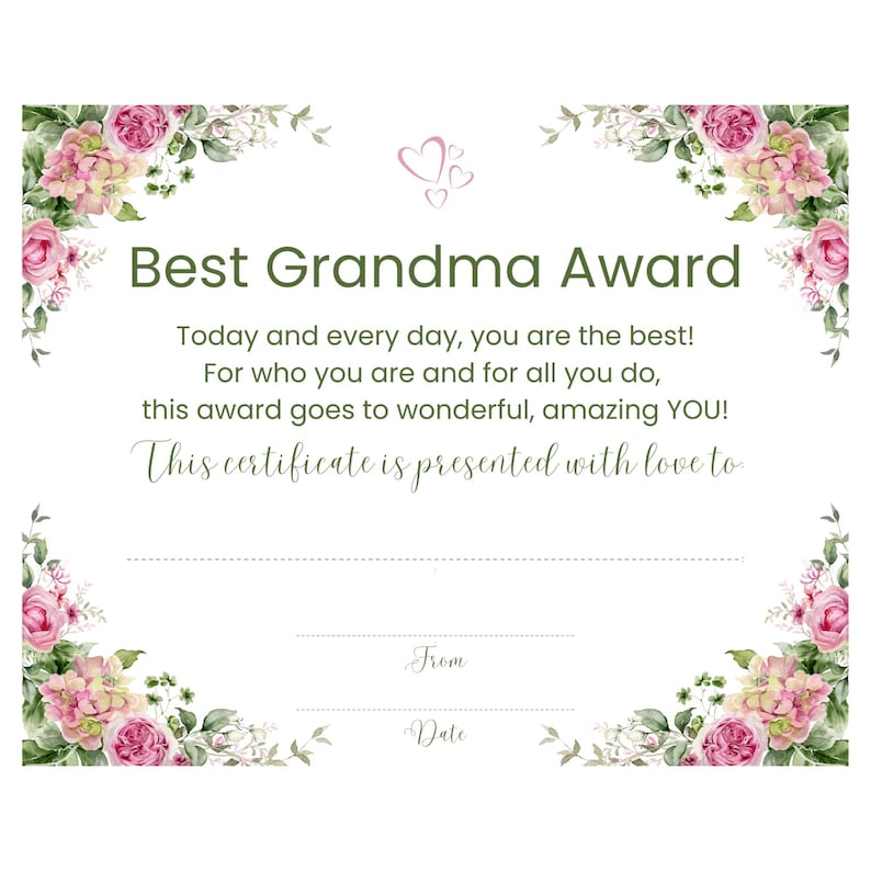 Best Grandma Certificate Award Appreciation Roses Premade Instant ...