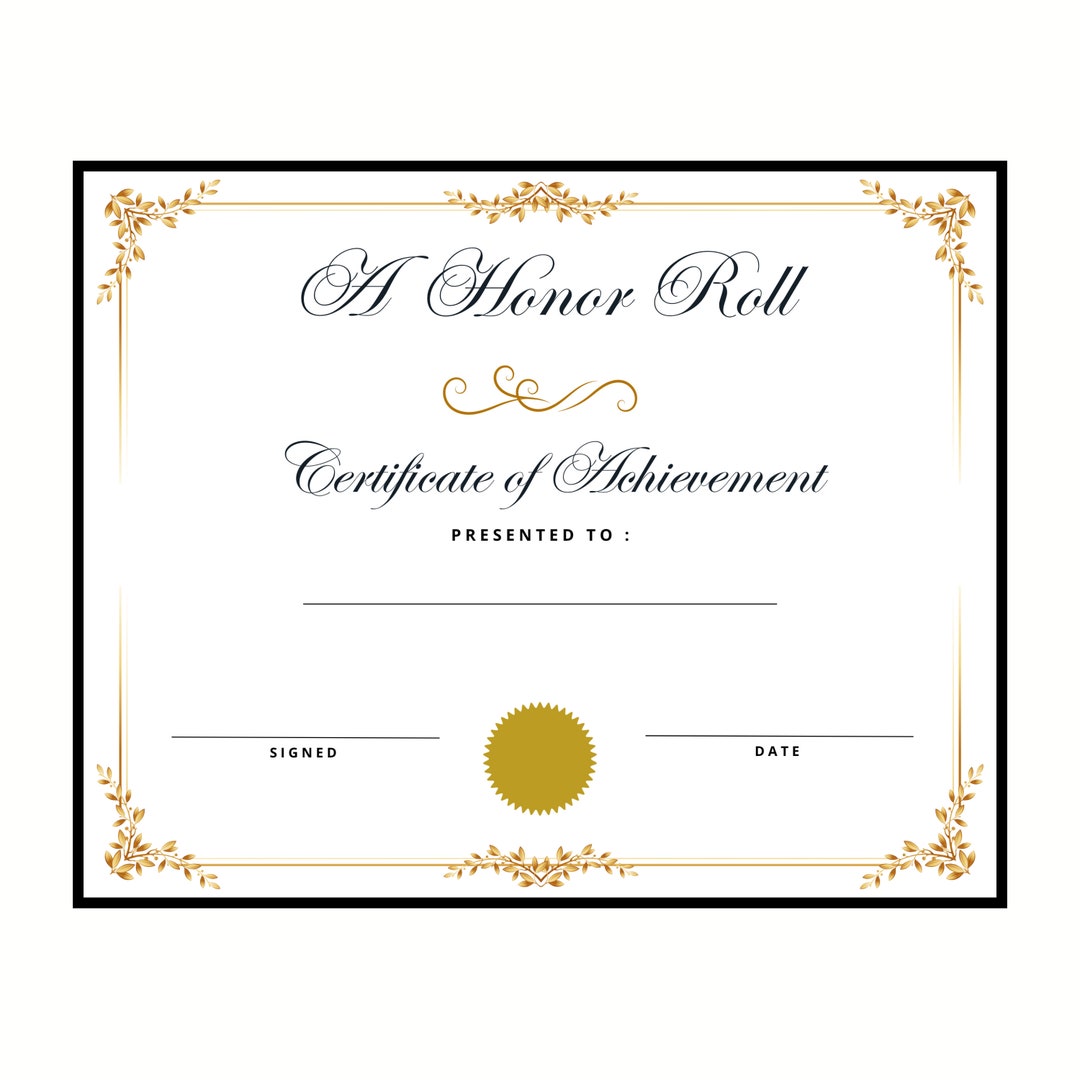 A Honor Roll Student Award Honor's Day Ceremony Graduation Certificate ...