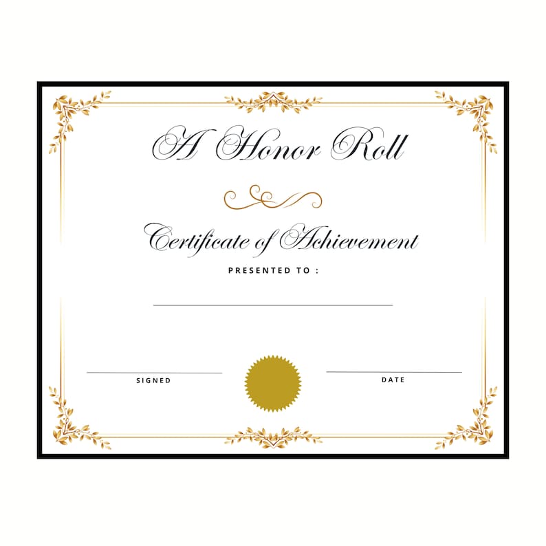 A Honor Roll Student Award Honor's Day Ceremony Graduation Certificate ...