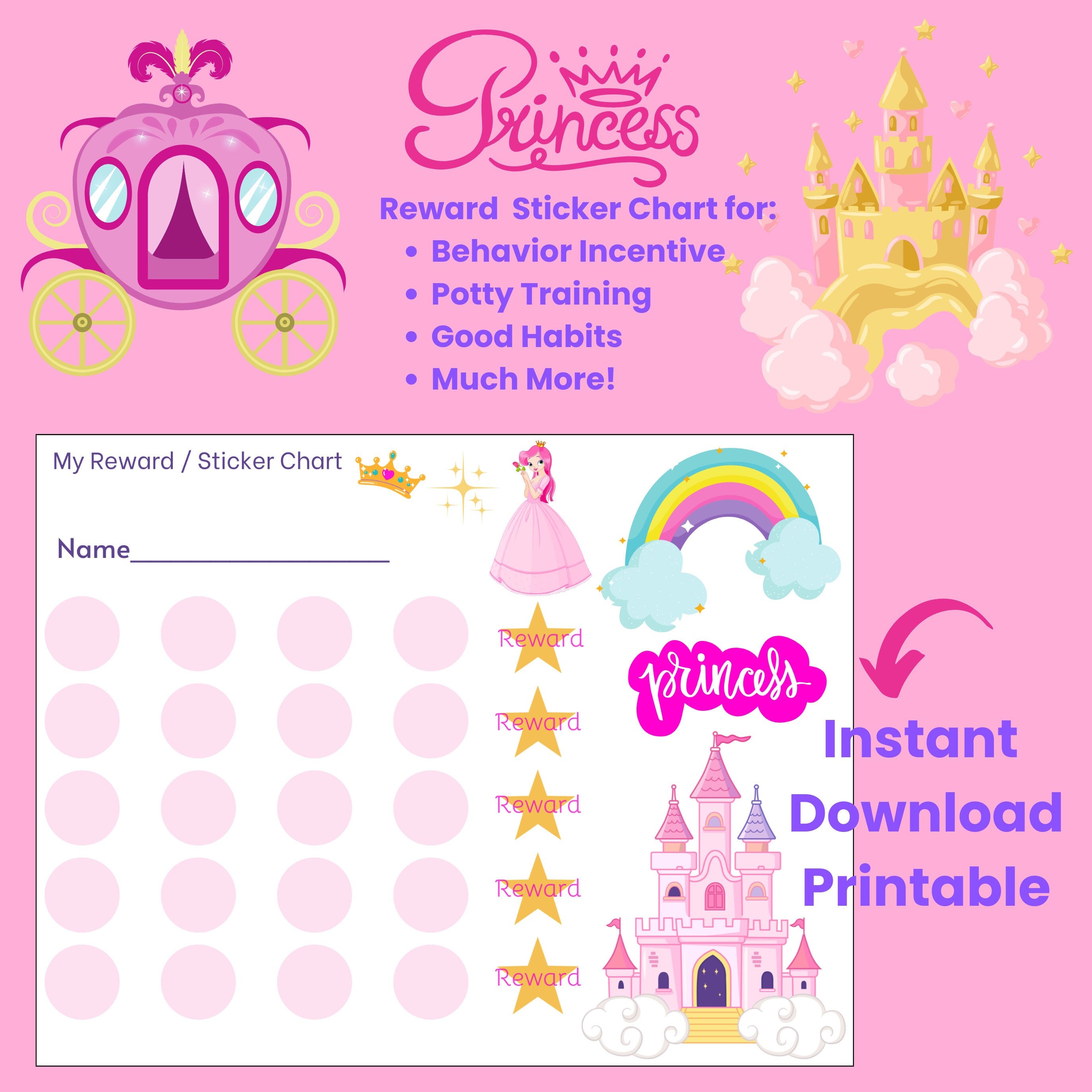 Princess Printable Reward Sticker Chart / Toddler Kids Student / Chore ...