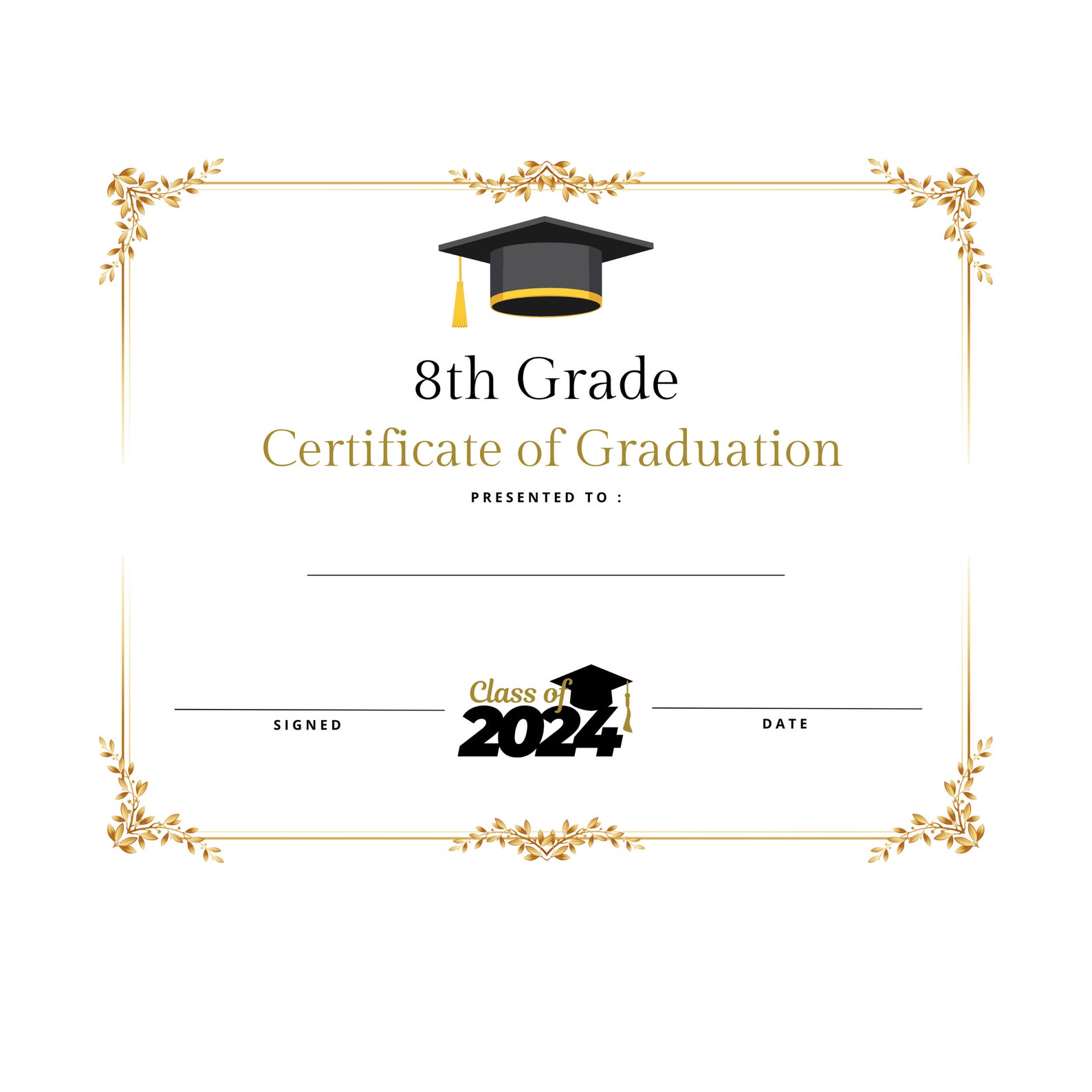 Eighth Grade Graduation Diploma Certificate Instant Download Printable ...