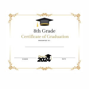 Eighth Grade Graduation Diploma Certificate Instant Download Printable ...