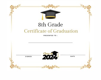 Eighth Grade Graduation Diploma Certificate Instant Download Printable ...