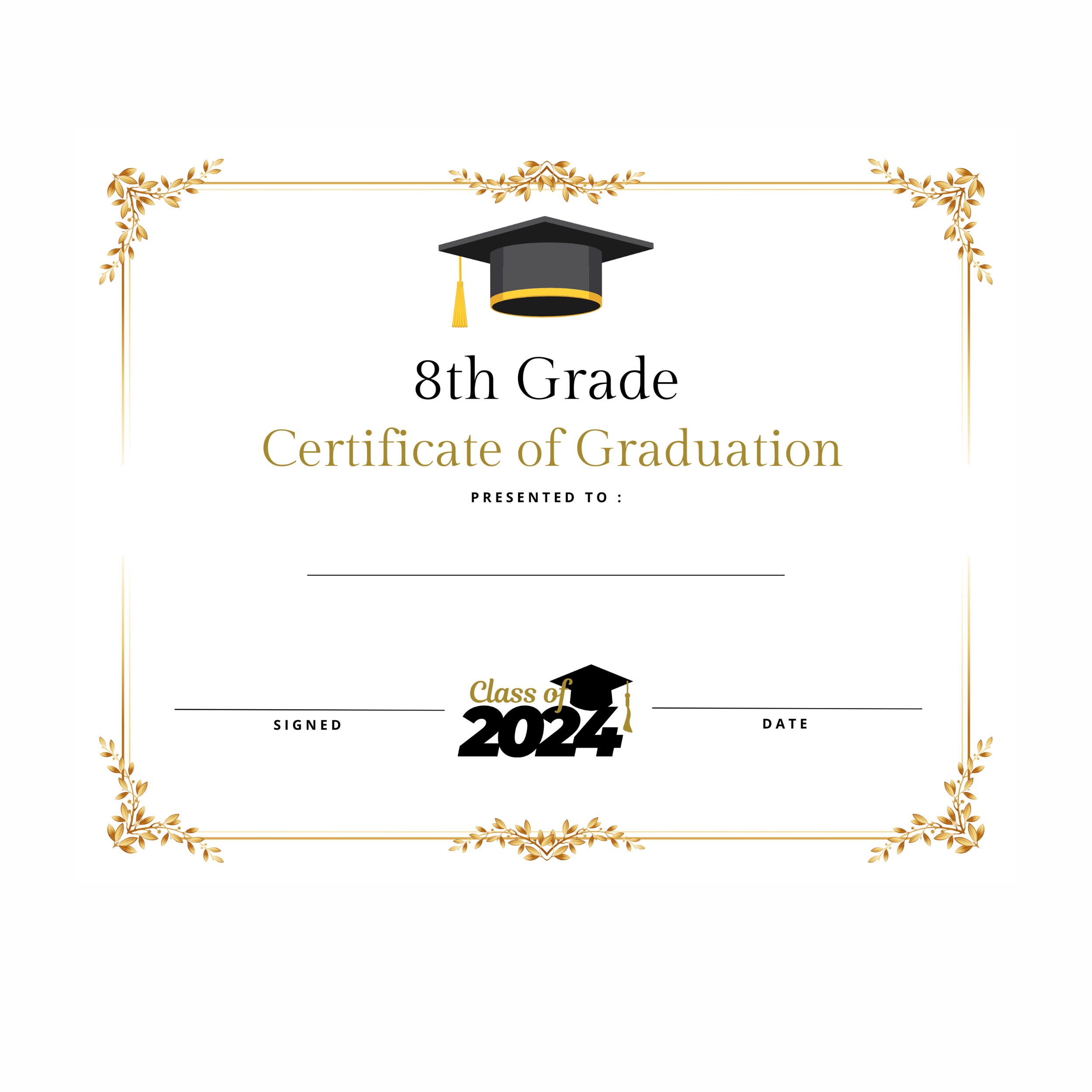 Eighth Grade Graduation Diploma Certificate Instant Download Printable ...