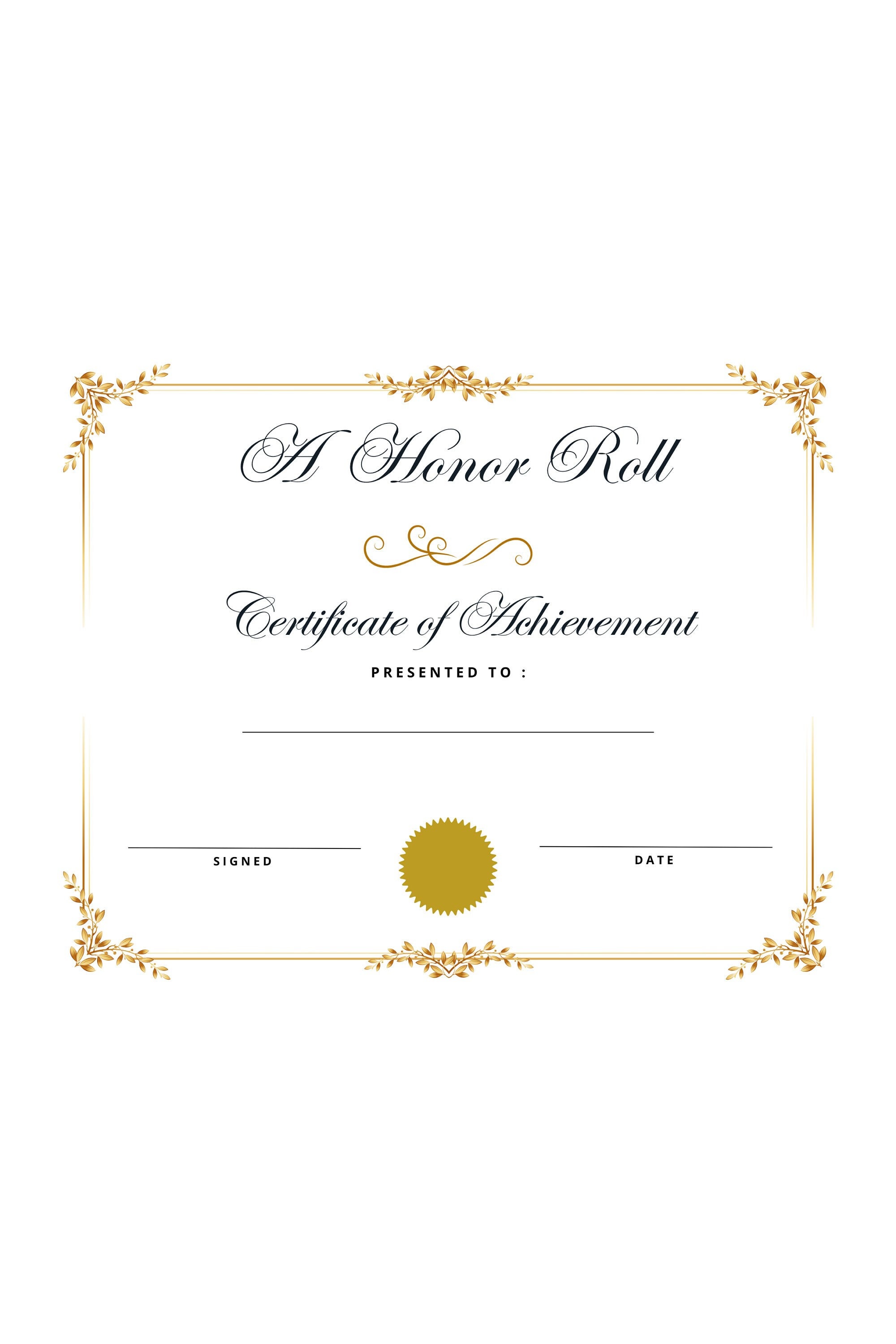 A Honor Roll Student Award Honor's Day Ceremony Graduation Certificate ...