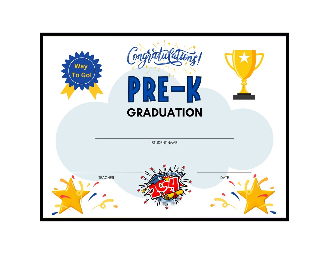 Pre-k Graduation Diploma Certificate Instant Download - Etsy