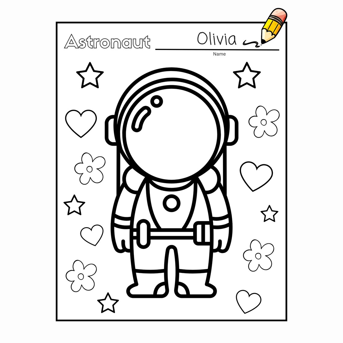 Astronaut Coloring Sheet With Helmet to Draw Face in and Name Line for ...