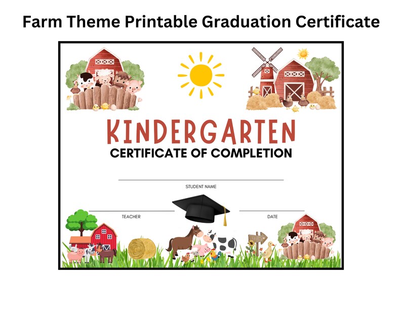 Kindergarten Graduation Certificate of Completion Instant Download ...