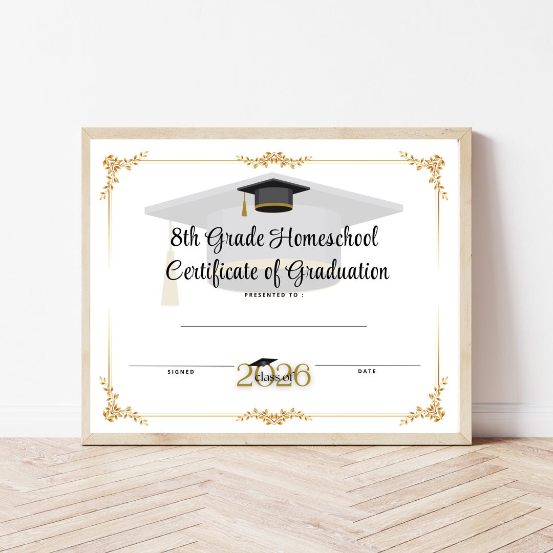 Homeschool 8th Grade Graduation Certificate (instant PDF Download ...