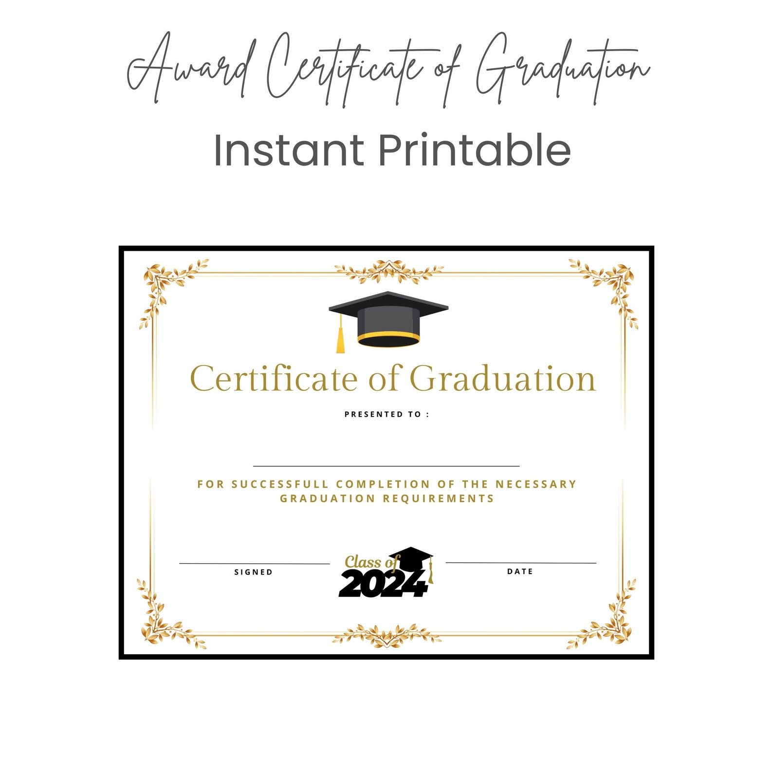 High School Senior Diploma Certificate of Graduation Class of 2024 ...