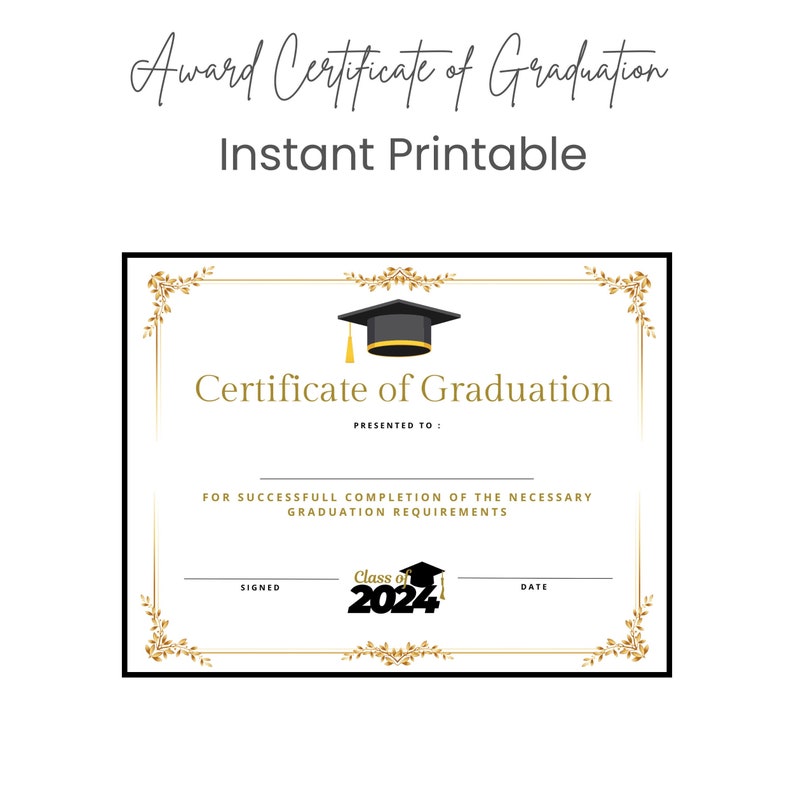 High School Senior Diploma Certificate of Graduation Class of 2024 ...