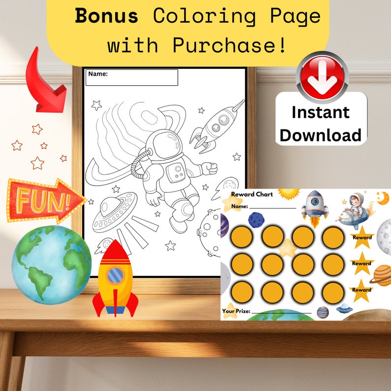 Astronaut Printable Reward Sticker Chart / Toddler Kids Student ...