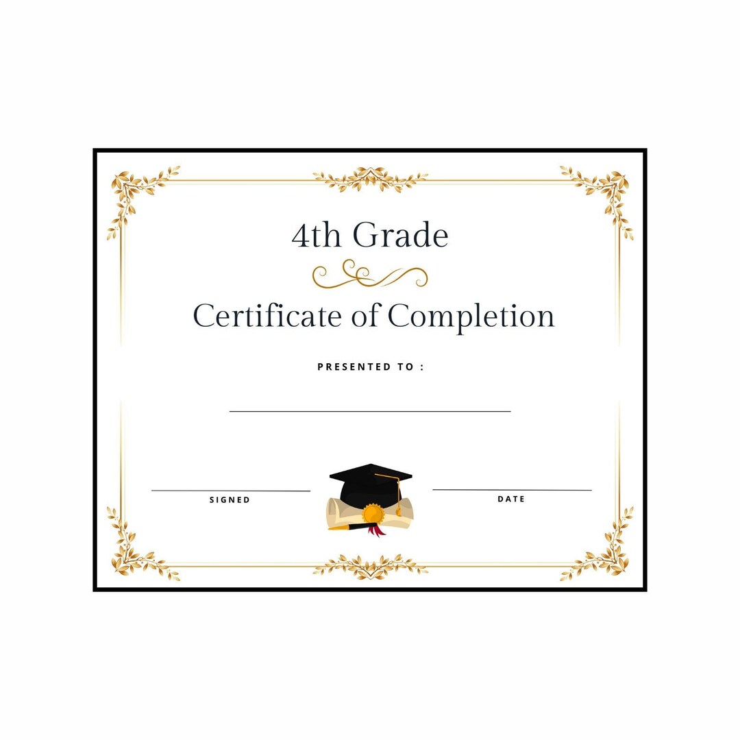 Fourth Grade Graduation Diploma Certificate Instant Download Printable ...