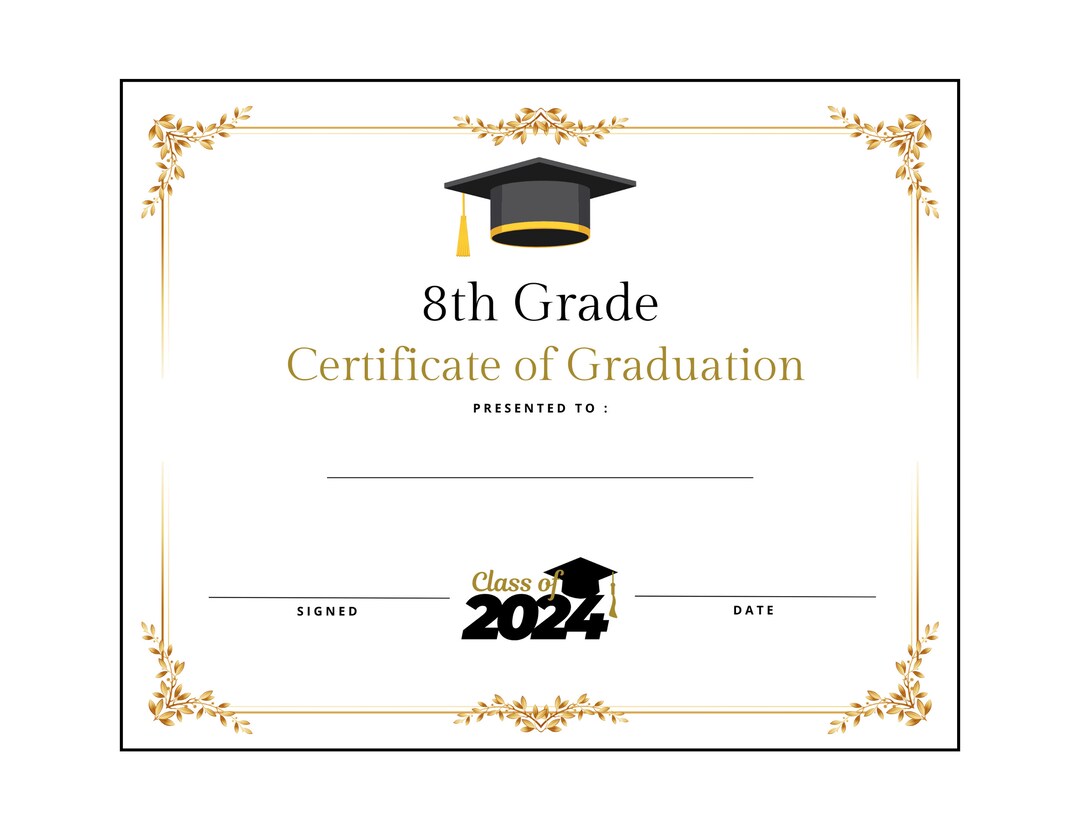Eighth Grade Graduation Diploma Certificate Instant Download Printable ...