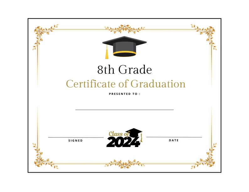Eighth Grade Graduation Diploma Certificate Instant Download Printable ...