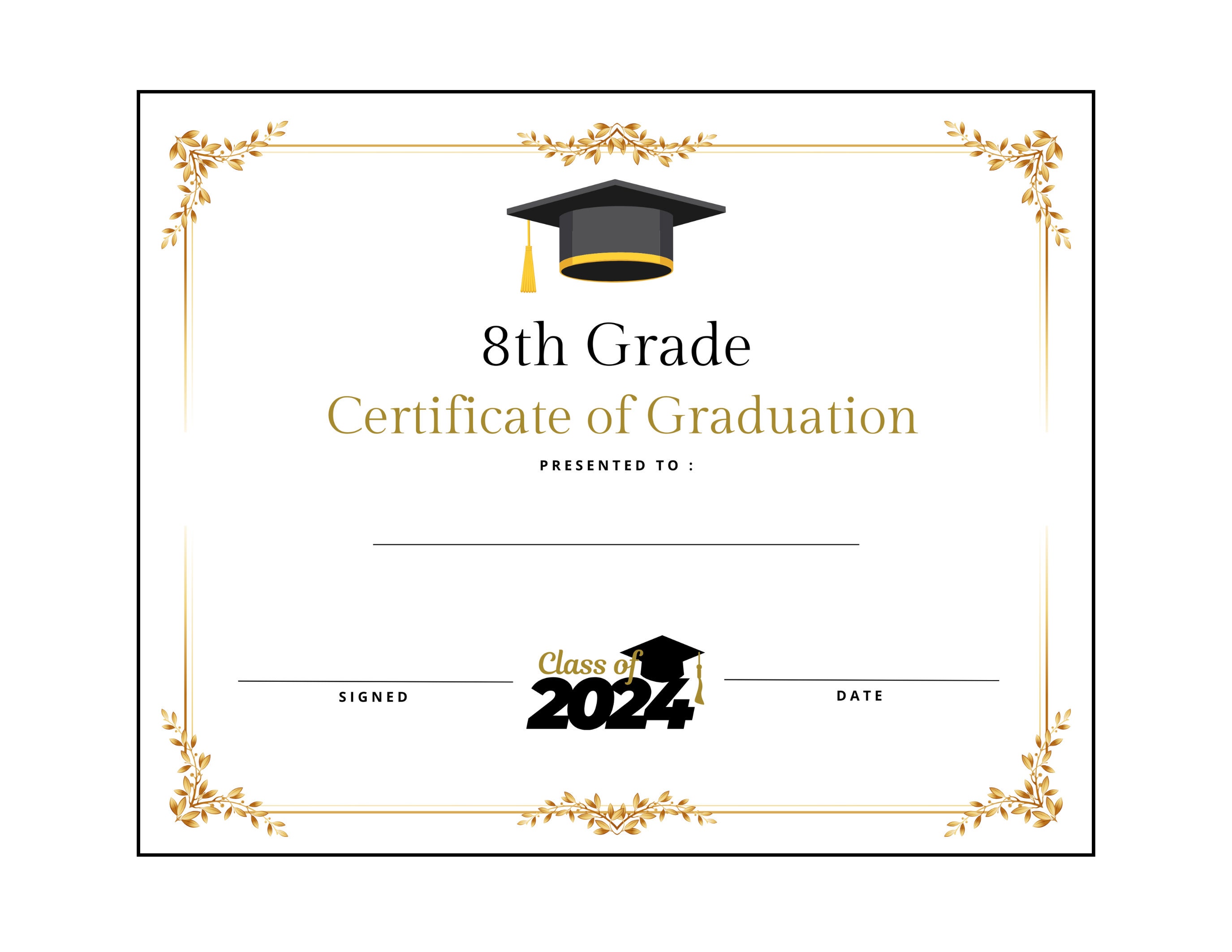 Eighth Grade Graduation Diploma Certificate Instant Download Printable ...