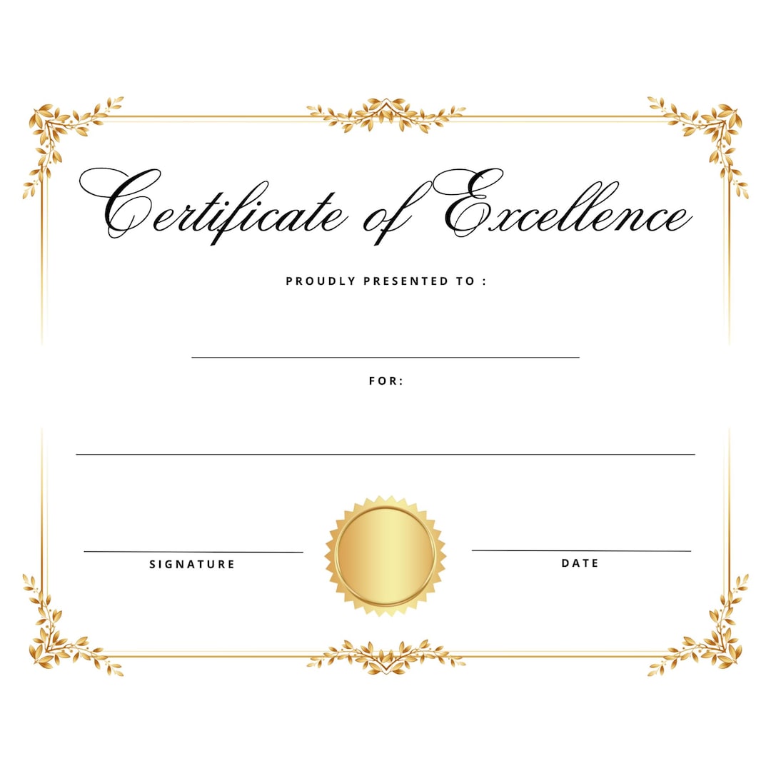 Excellence Certificate Achievement Award Any Age Job Career Grade Level ...