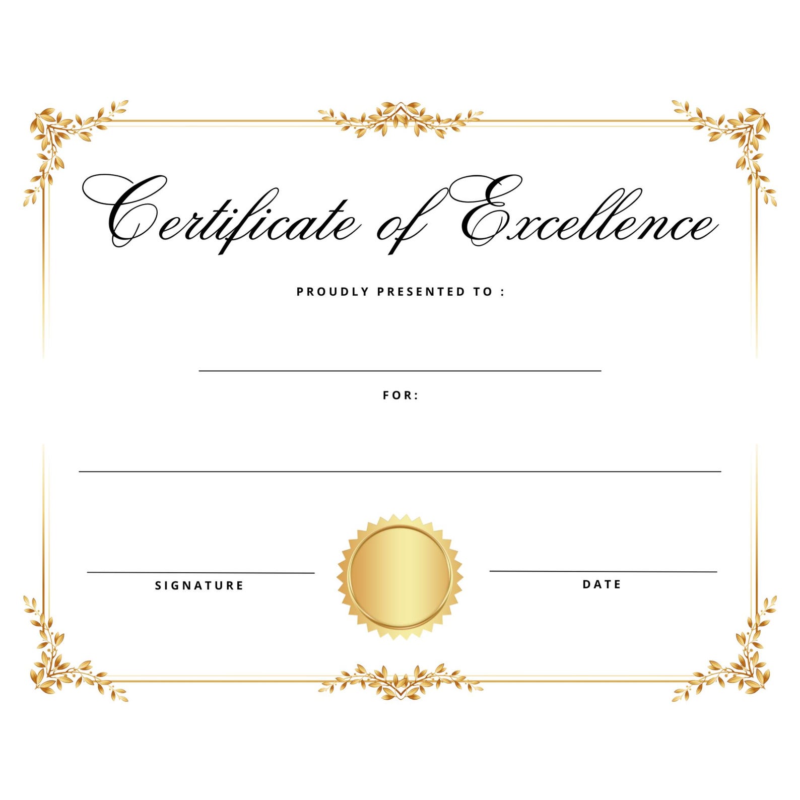 Excellence Certificate Achievement Award Any Age Job Career Grade Level ...