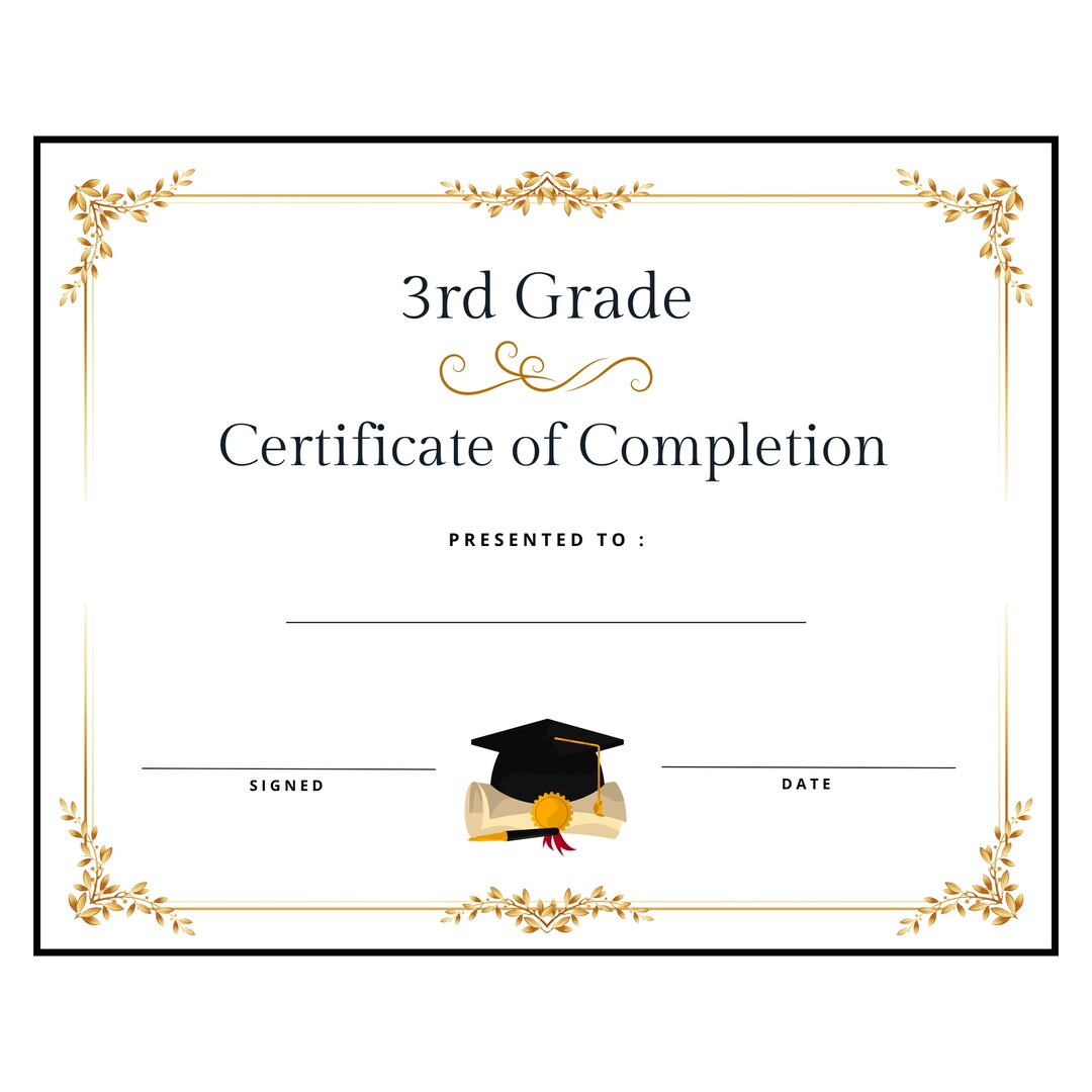 Third 3rd Grade Graduation Diploma Certificate Instant Download ...