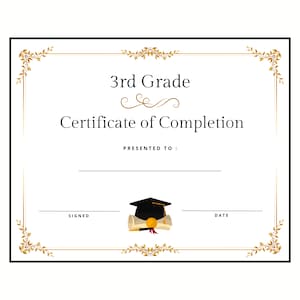 Third 3rd Grade Graduation Diploma Certificate Instant Download ...