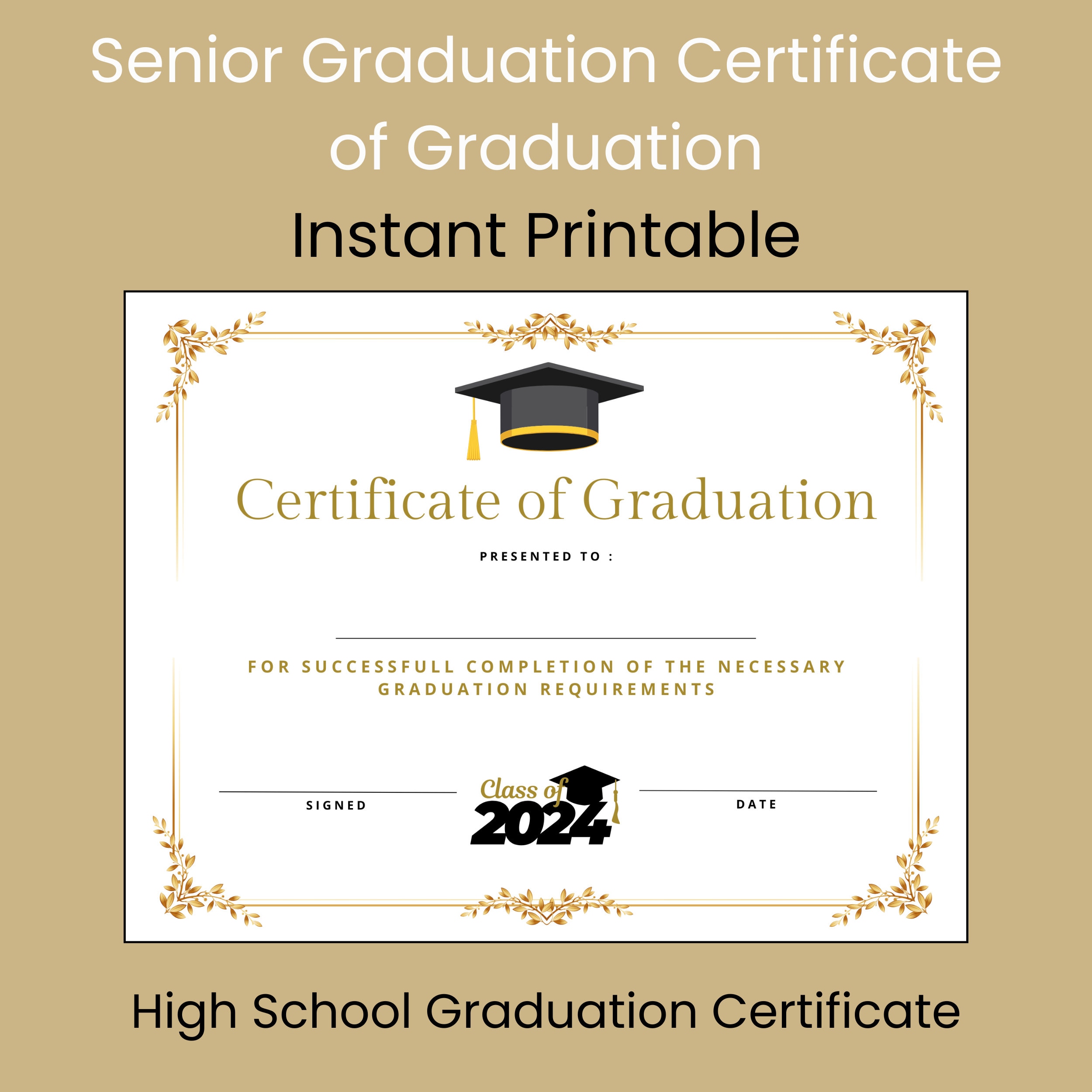 High School Senior Diploma Certificate of Graduation Class of 2024 ...