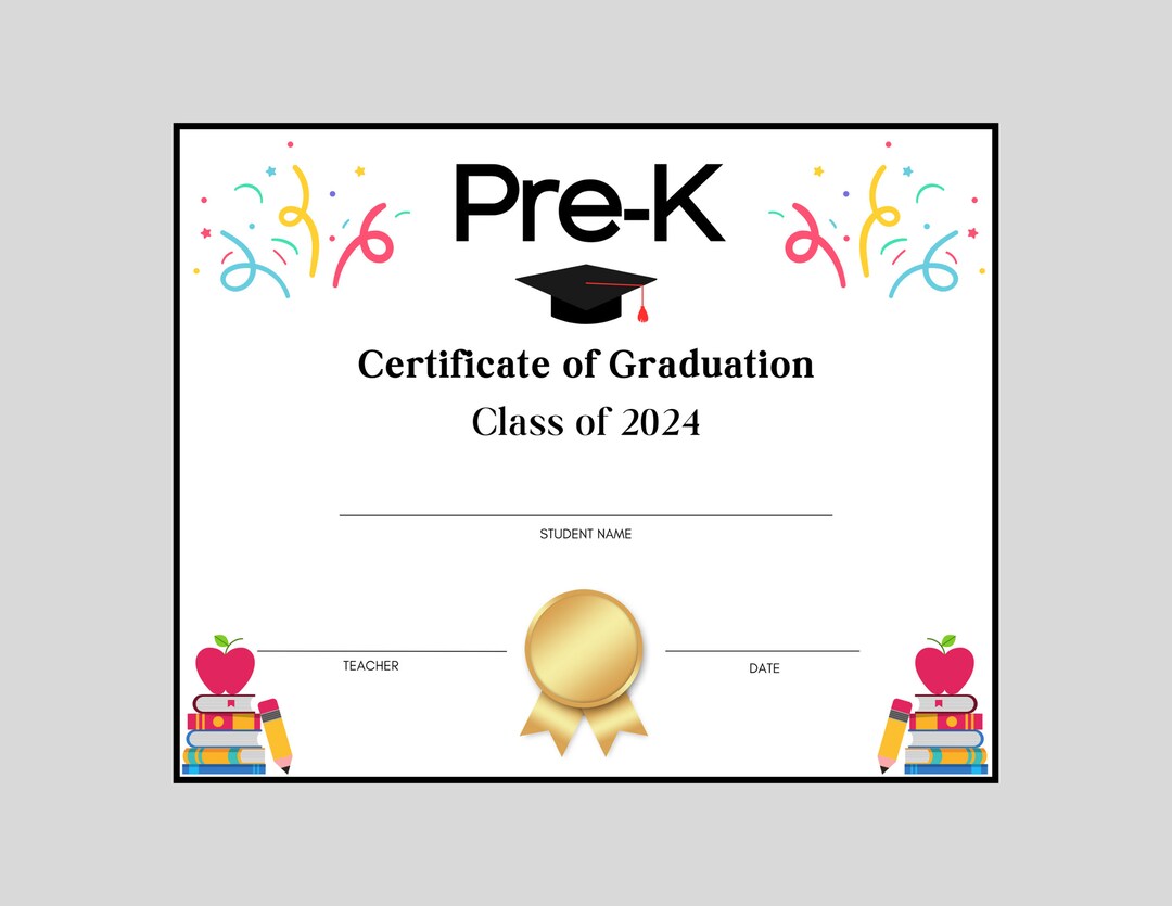 Pre-k Graduation Diploma Certificate Instant Download - Etsy