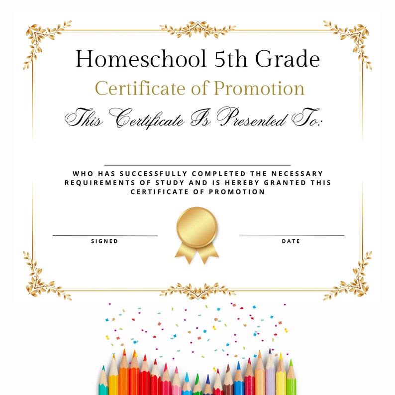 Homeschool 5th Fifth Grade Graduation Diploma Certificate Promotion ...