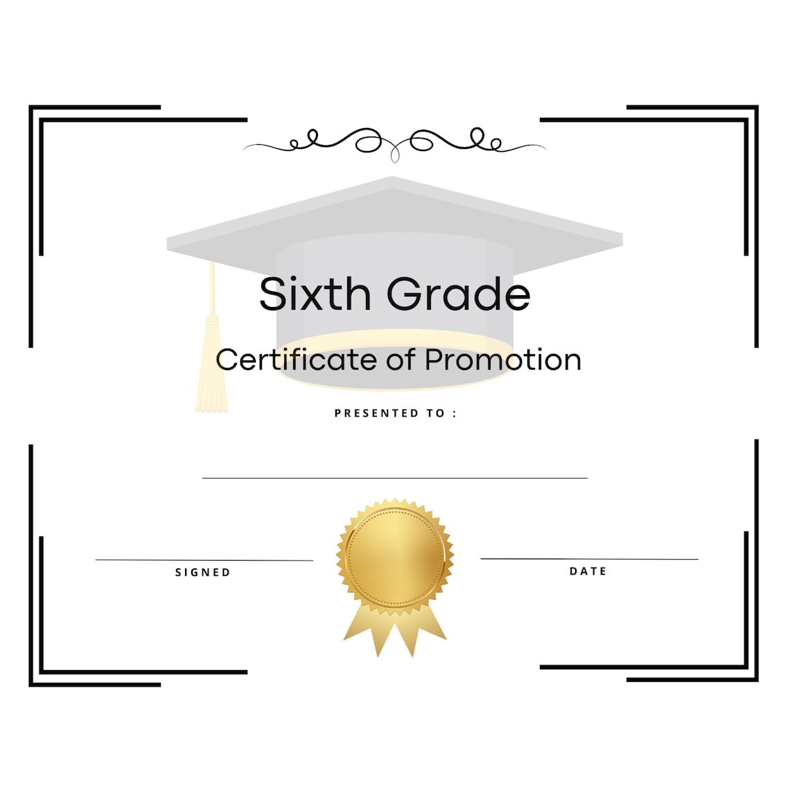 Sixth 6th Grade Promotion Graduation Diploma Certificate Instant Print ...