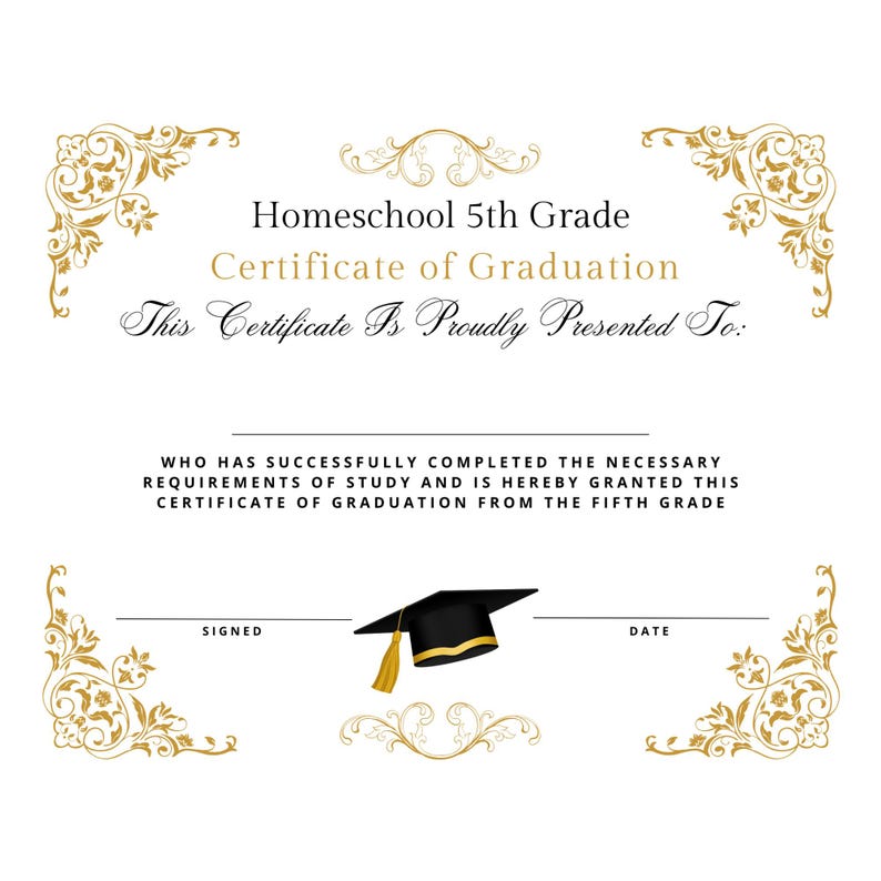 Homeschool 5th Fifth Grade Graduation Diploma Certificate School ...