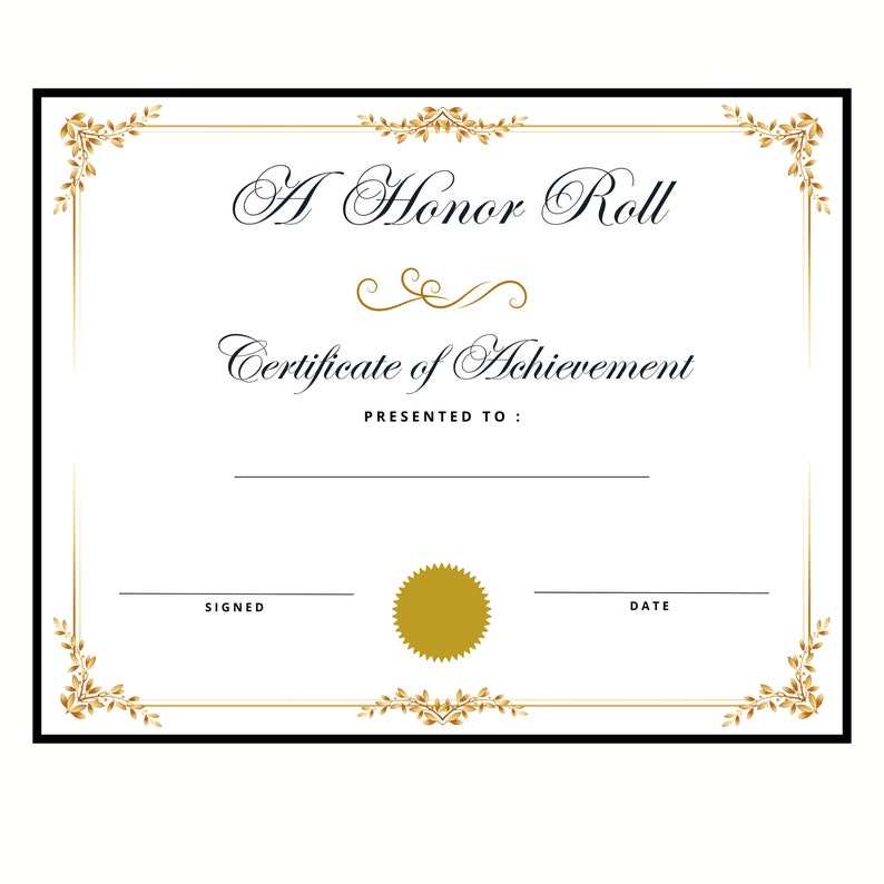 A Honor Roll Student Award Honor's Day Ceremony Graduation Certificate ...