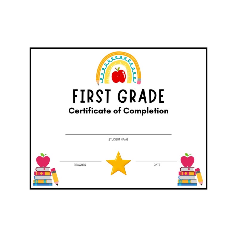 First Grade 1st Certificate of Completion Graduation Diploma Printable ...