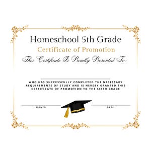 Homeschool 5th Fifth Grade Certificate of Promotion Instant Printable ...