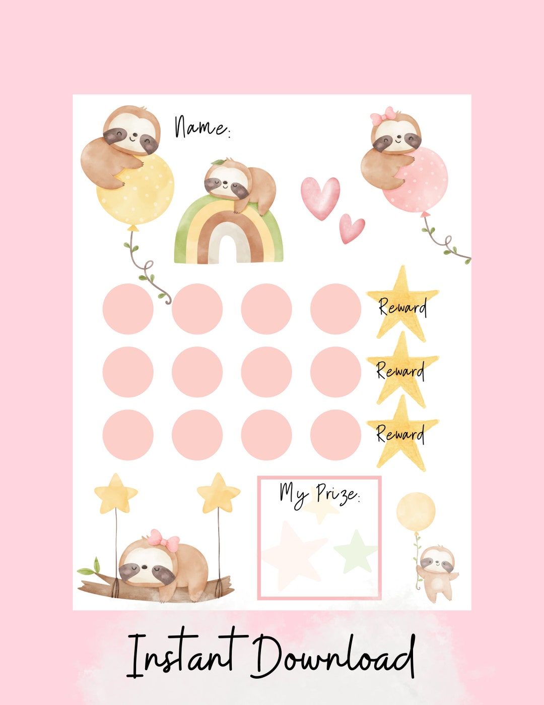 Sweet Sloth Printable Reward Sticker Chart / Toddler Kids Student ...