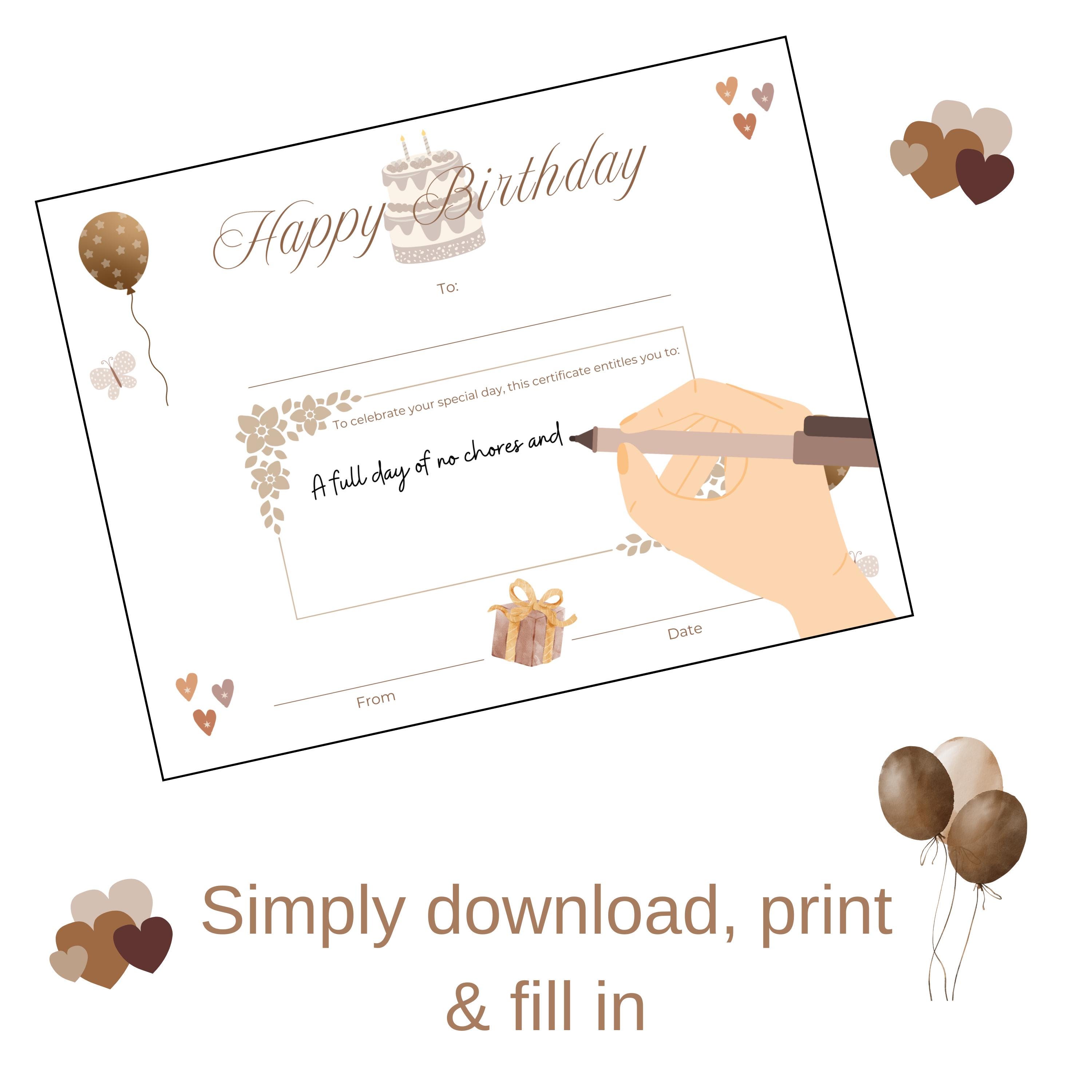 Happy Birthday Certificate Award Premade Ready Made Instant Download ...