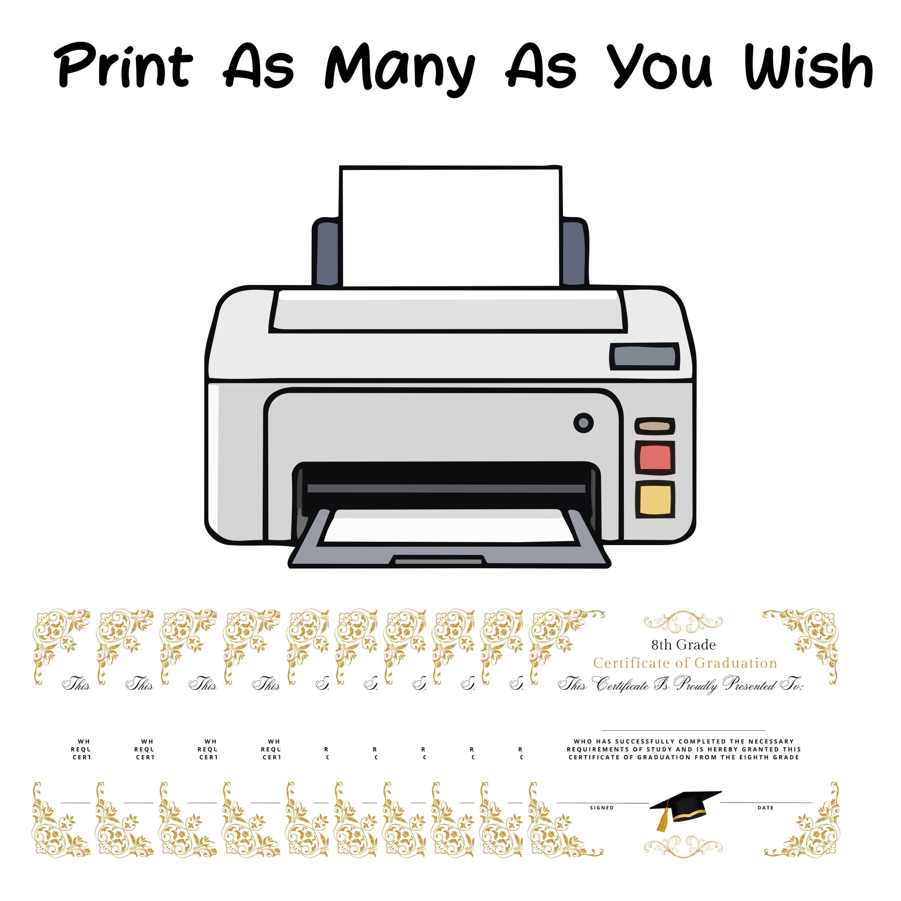 Eighth 8th Grade Graduation Diploma Certificate School Promotion Gold ...