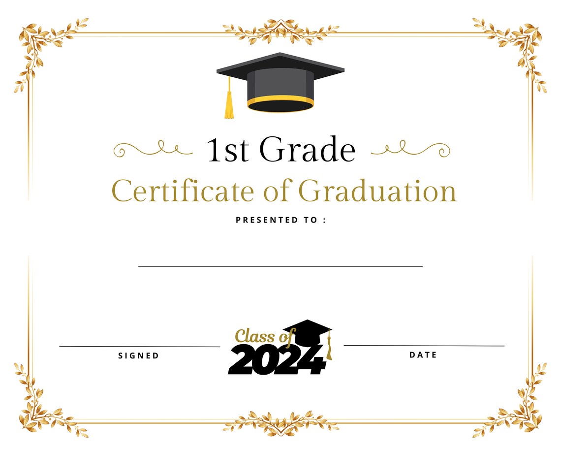 First 1st Grade Graduation Diploma Certificate Instant Download ...