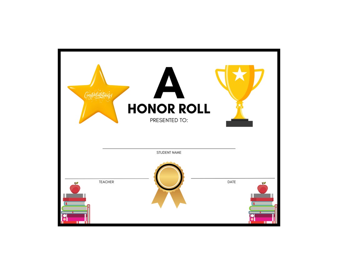 A Honor Roll Student Award Honor's Day Ceremony Graduation Certificate ...
