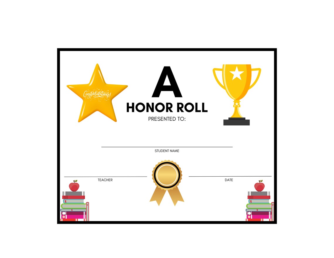 A Honor Roll Student Award Honor's Day Ceremony Graduation Certificate ...