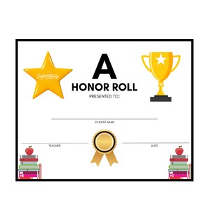 A Honor Roll Student Award Honor's Day Ceremony Graduation Certificate ...